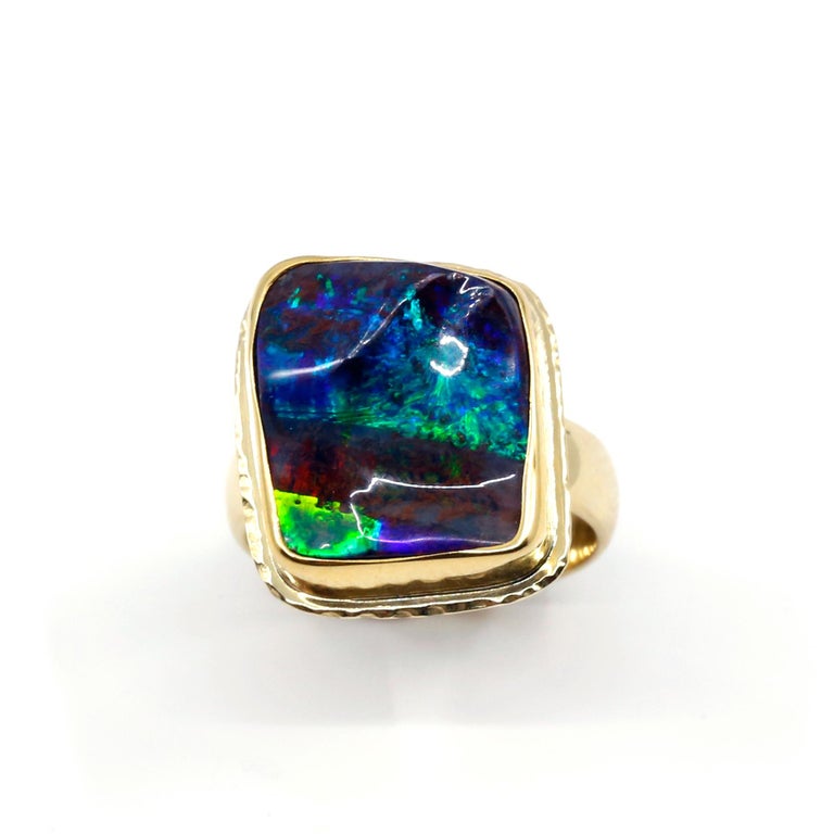 Boulder Opal Ring 22 Karat 18k Gold Pyramid Stone Blue Green Jennifer ...