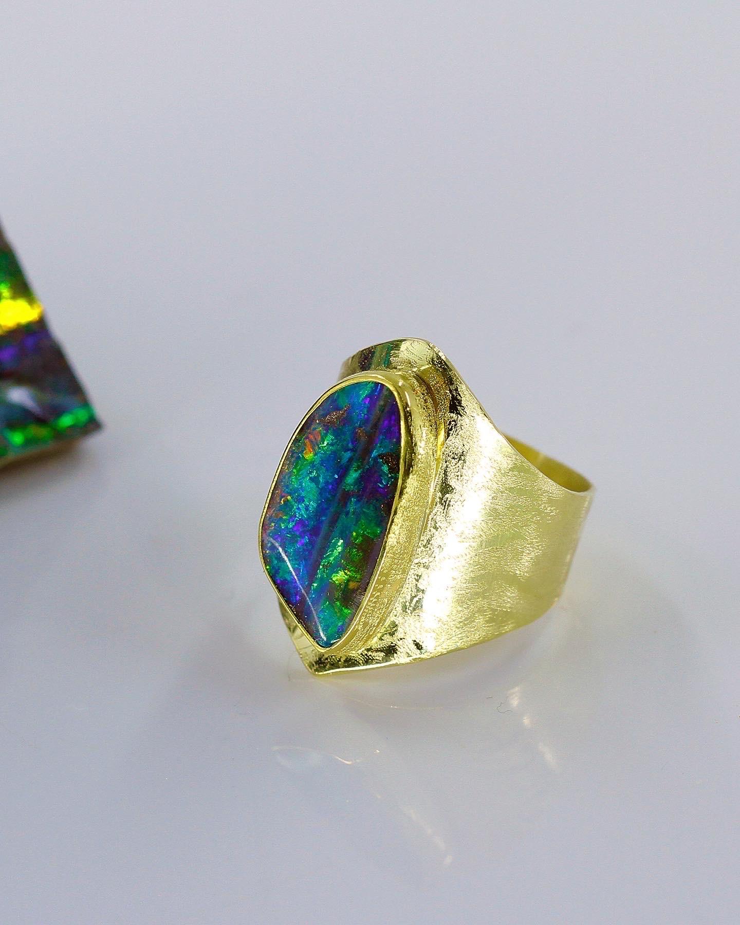 Boulder Opal Ring 22k 18k Gold Wide Band at 1stDibs | is mithril real