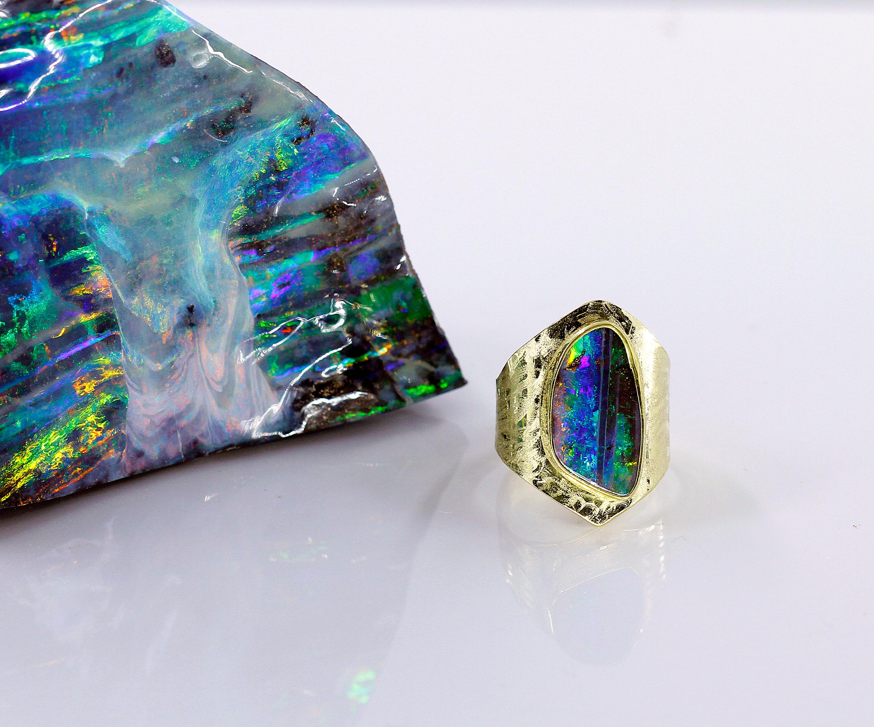 Boulder Opal Ring 22k 18k Gold Wide Band at 1stDibs | is mithril real