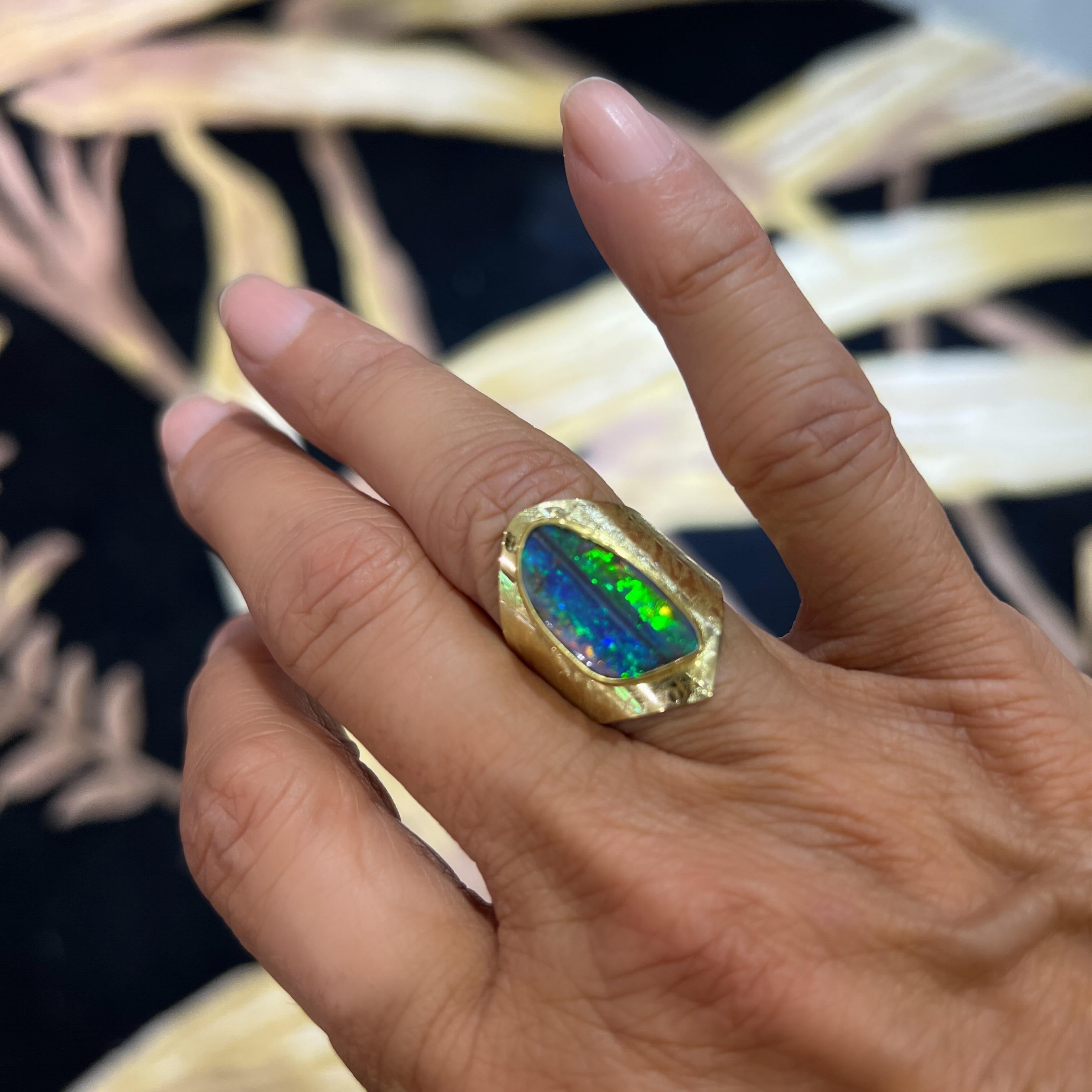 Boulder Opal Ring 22k 18k Gold Wide Band at 1stDibs | is mithril real