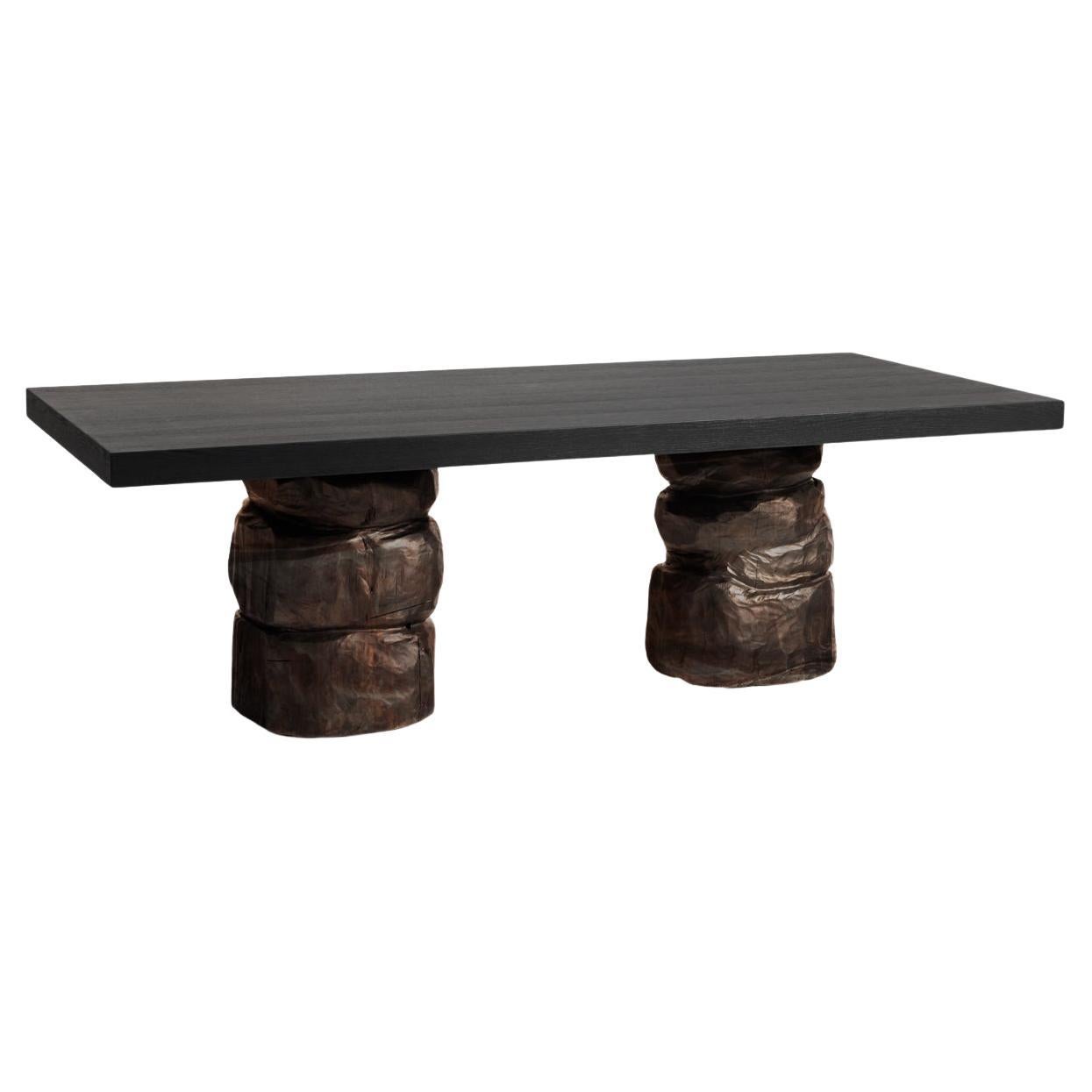 Boulder Table in hand carved reclaimed pine and ebonized finish by ...