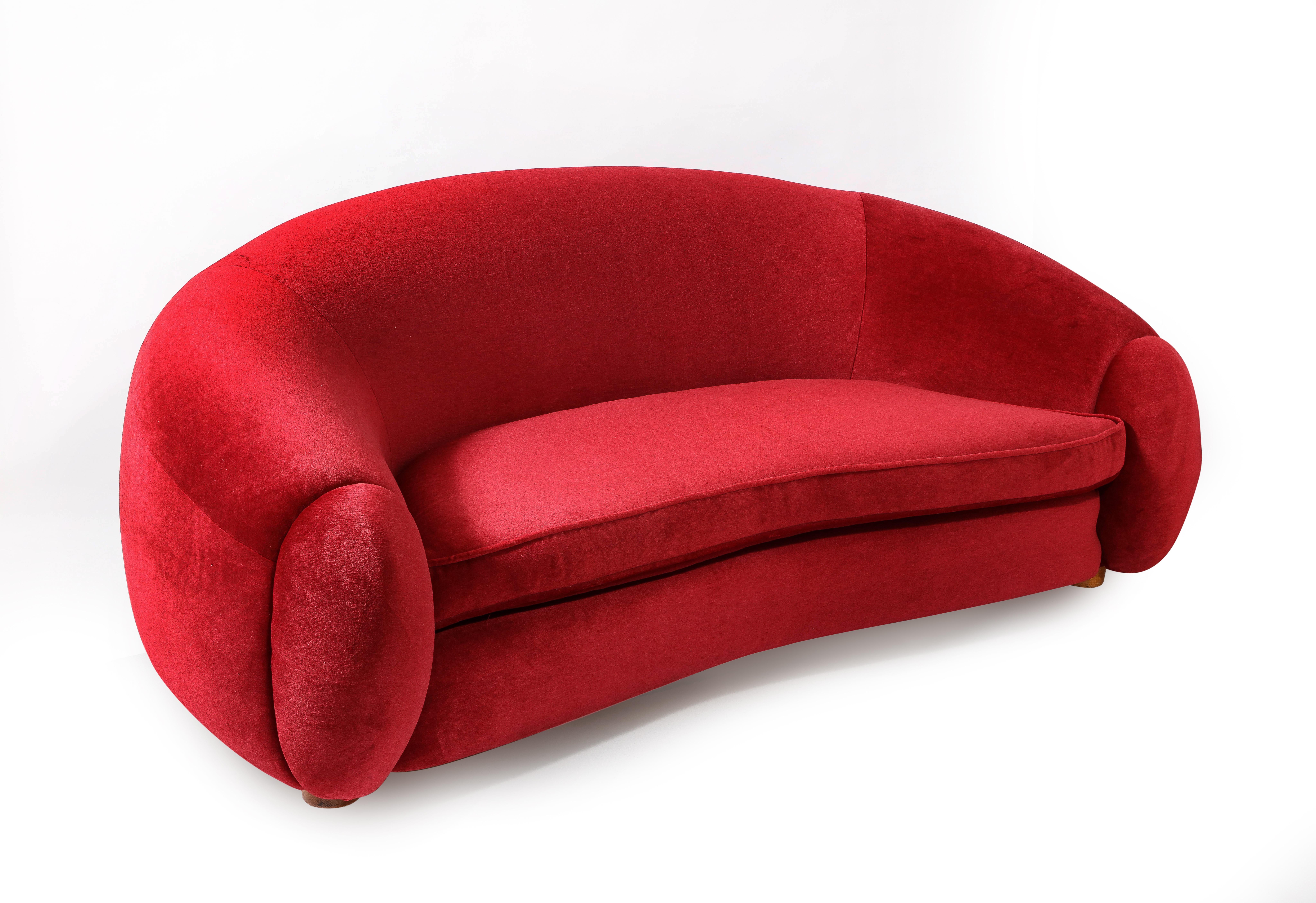Boule Sofa in the Manner of Royere Polar Sofa in Red Mohair, France ...