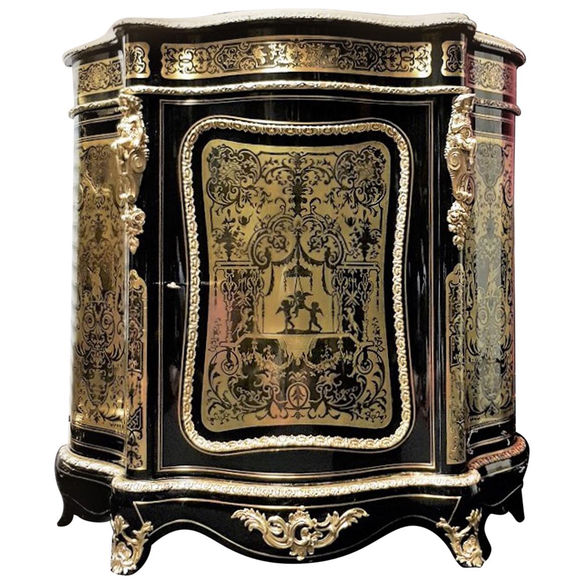 Boulle Cabinet inl Brass Marquetry, Napoleon III France at 1stDibs