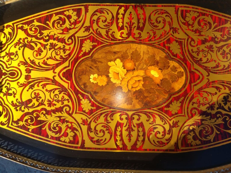 Neoclassical Boulle with Wood Inlay and Reticulated Brass Bar Cart ...