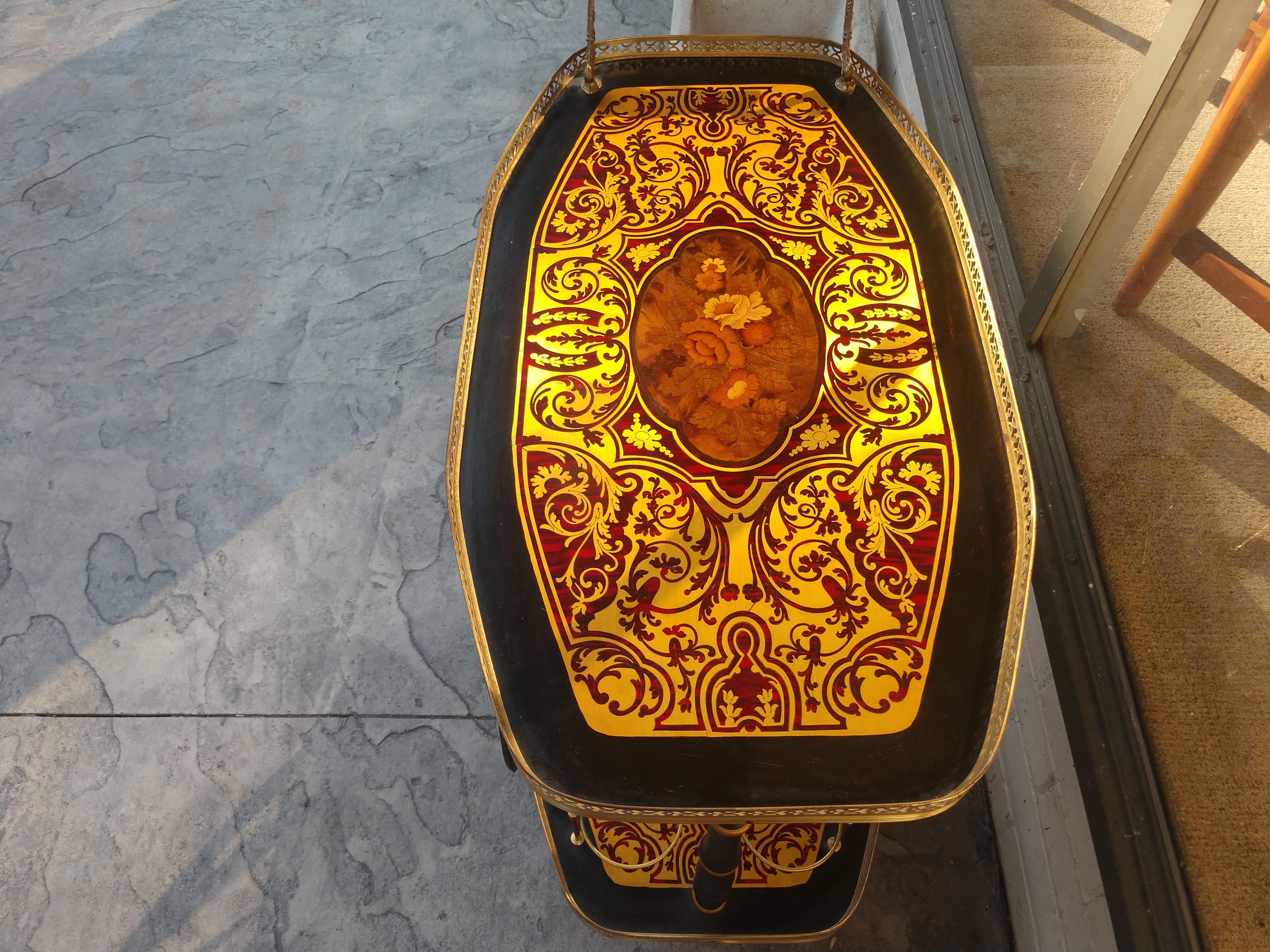 Neoclassical Boulle with Wood Inlay and Reticulated Brass Bar Cart ...