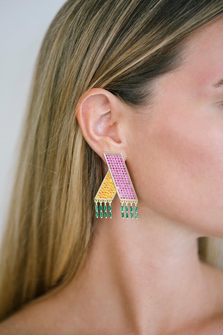 Boulo Colorful Statement Contemporary Dangle Earring with Ruby and ...