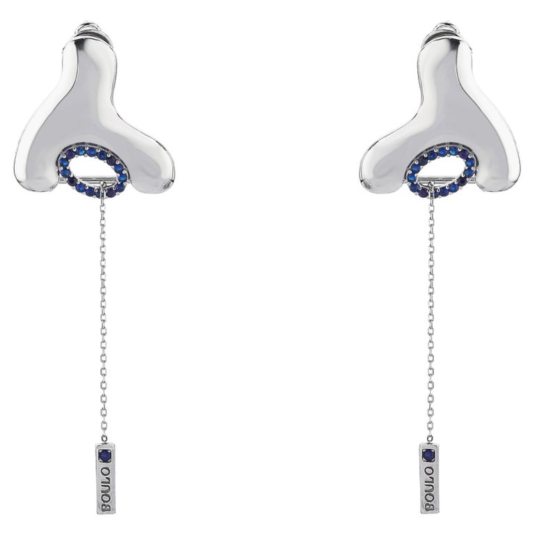 Unique Silver Wishbone Earring in Navy Stones with a Chain Drop For ...