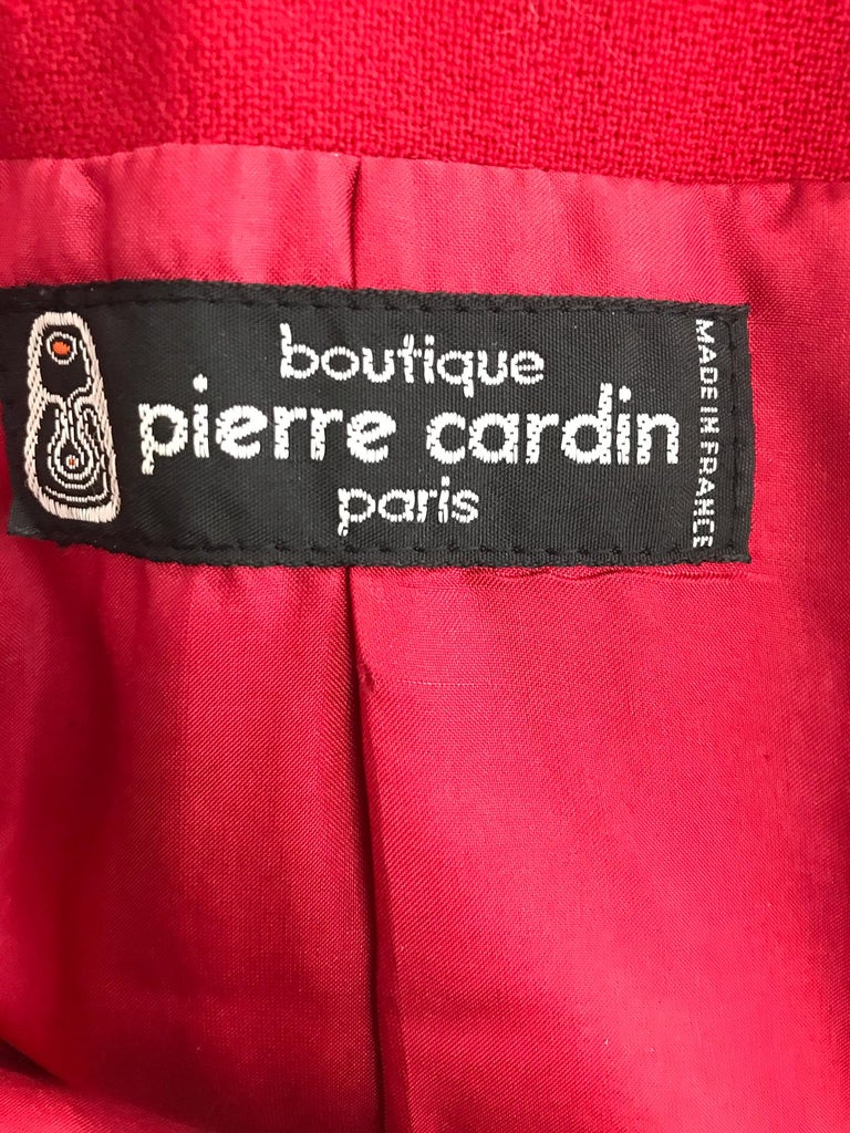 Boutique Pierre Cardin Paris Red Wool Space Age Jacket 1960s Rare Label ...