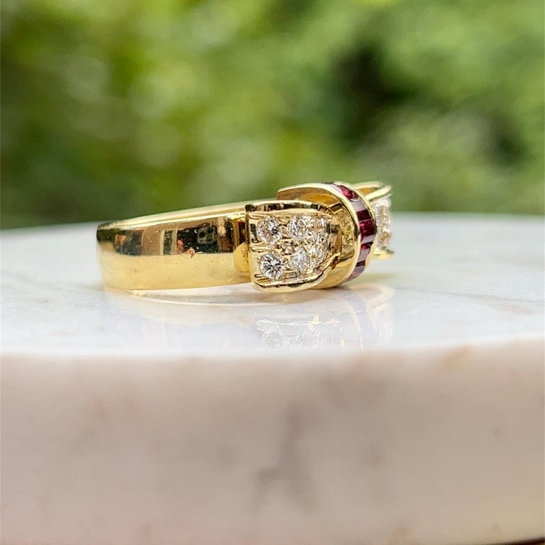 Bow Design Ruby and Diamond Ring in 18K Yellow Gold For Sale at 1stDibs