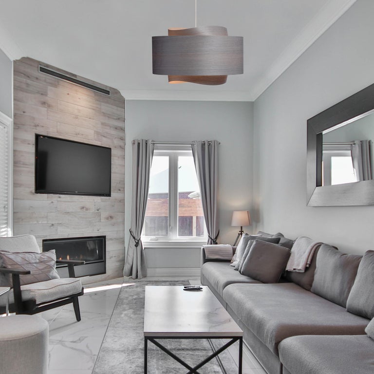 BOWEN Mid-Century Modern Gray Wood Veneer 30" Chandelier Pendant For ...
