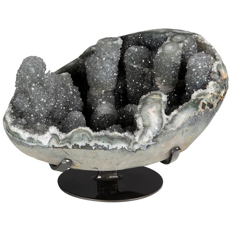 Bowl Shaped Blue Grey Druzy Quartz Stalactite Geode For Sale at 1stDibs ...