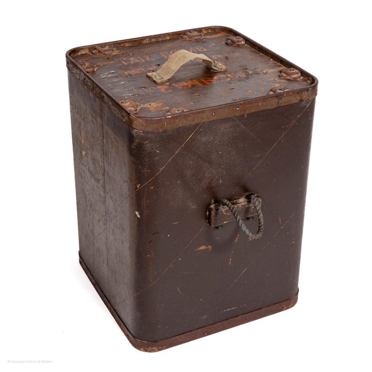 Box Brown Painted Chest Storage WW1 or WW2 50cm 19 1/2" Square 66cm 26 ...
