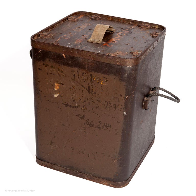 Box Brown Painted Chest Storage WW1 or WW2 50cm 19 1/2" Square 66cm 26 ...