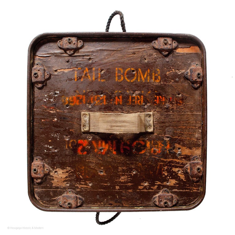 Box Brown Painted Chest Storage WW1 or WW2 50cm 19 1/2" Square 66cm 26 ...