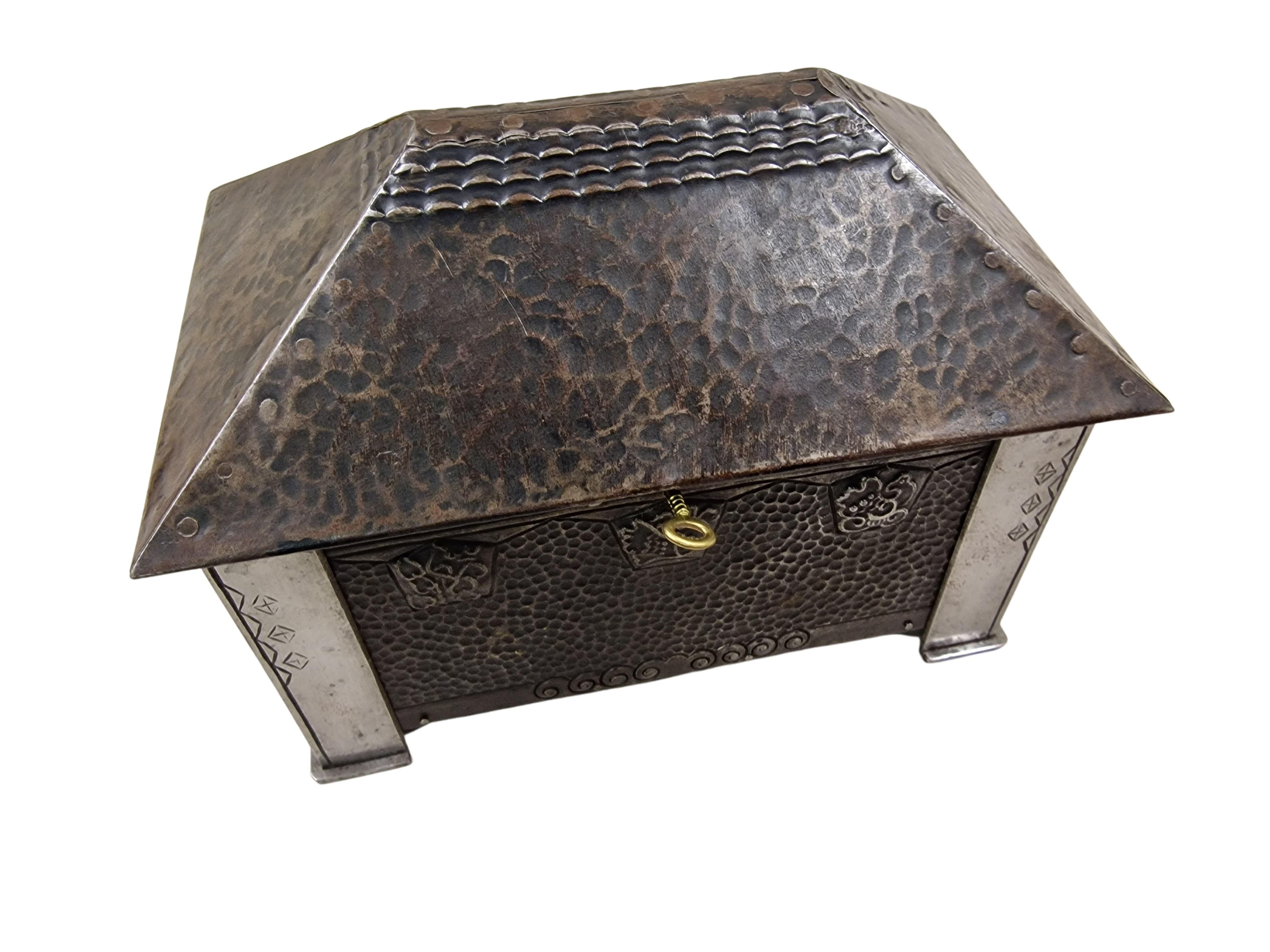 Box, casket, steel, mahogany, ~ 1900, pure Jugendstil Art Nouveau ...