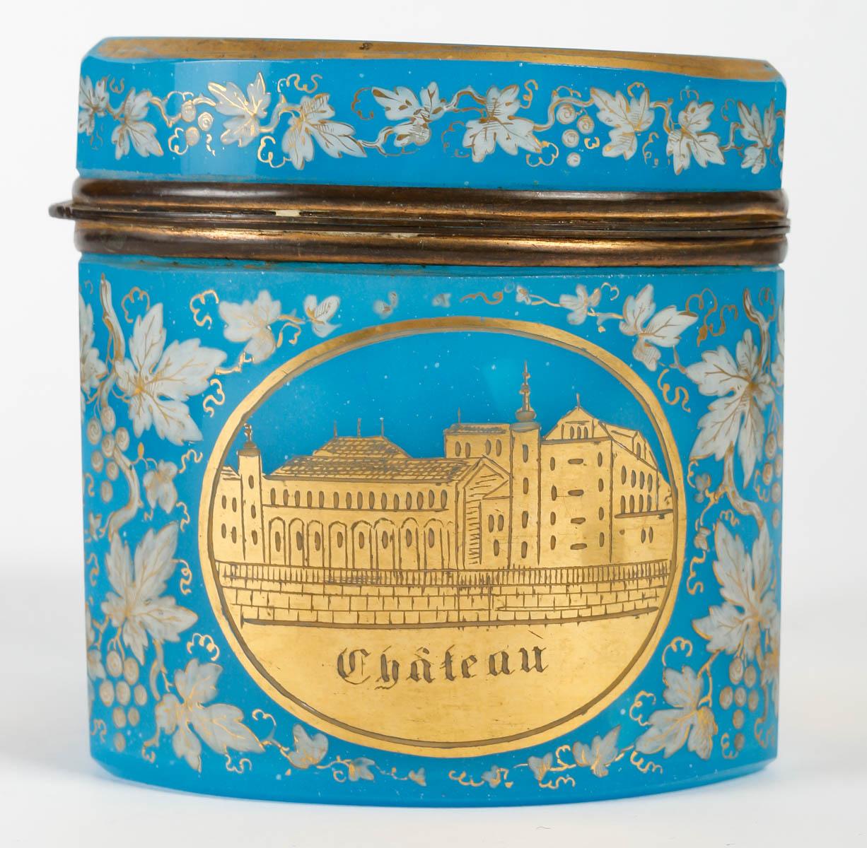 Box in Blue Opaline, Gold Enameled, Gilt Bronze Mount, Napoleon III ...