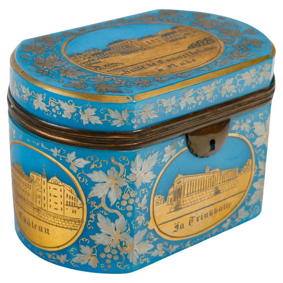 Box in Blue Opaline, Gold Enameled, Gilt Bronze Mount, Napoleon III ...