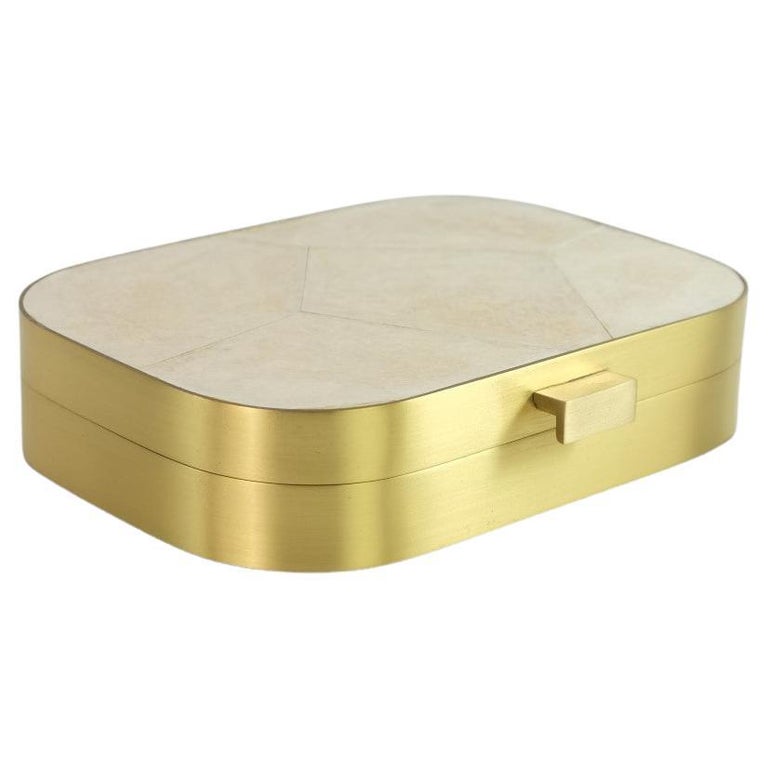 Box in Brass and Mica Stone Marquetry by Ginger Brown at 1stDibs