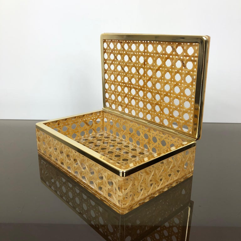 Box in Lucite, Wicker Rattan and Brass in Christian Dior Style, Italy ...
