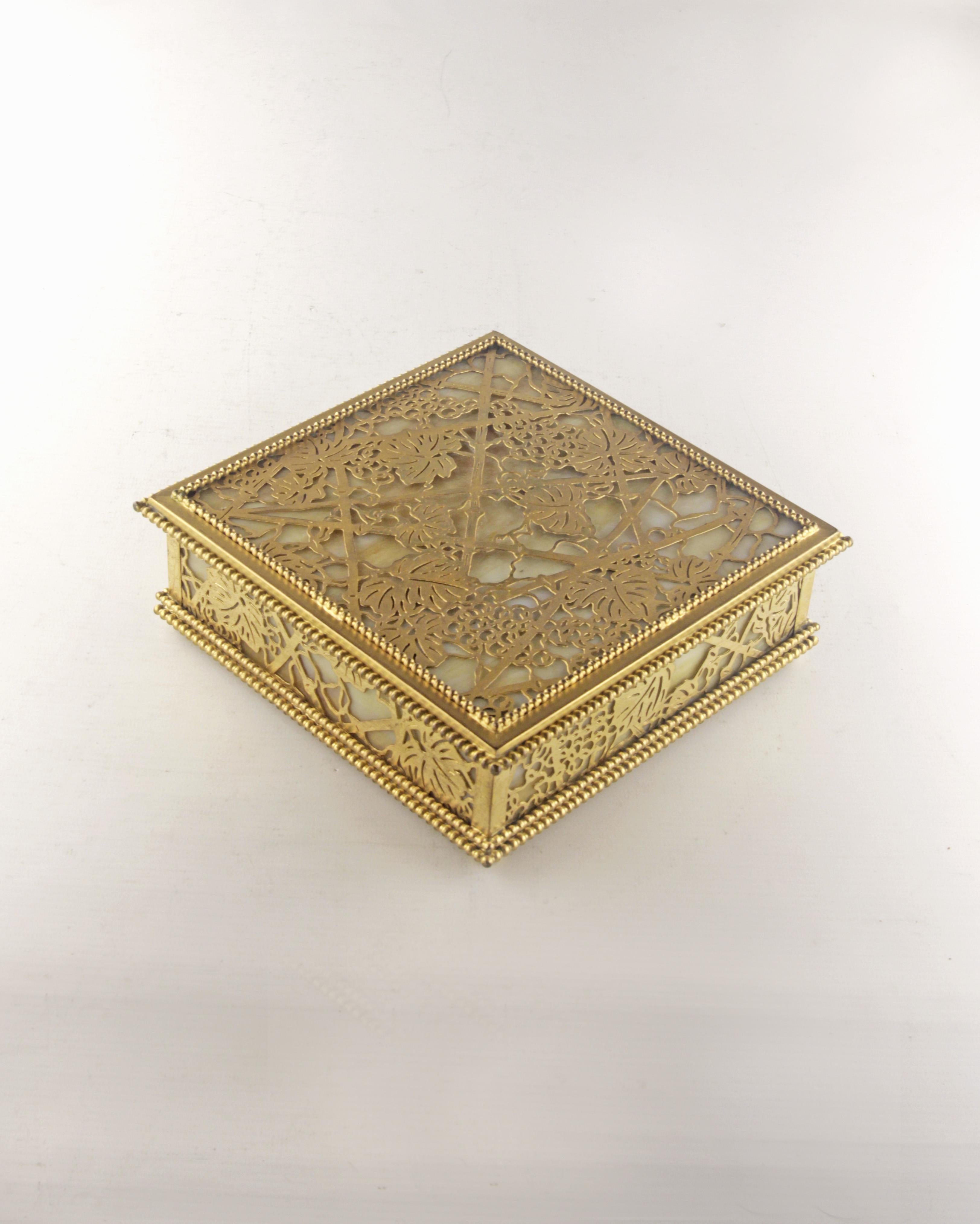 Box Tiffany studios glass and gilt bronze For Sale at 1stDibs