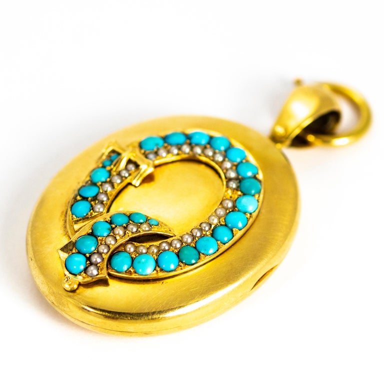 Boxed Victorian 14 Carat Gold Collar and Turquoise and Pearl Locket at ...