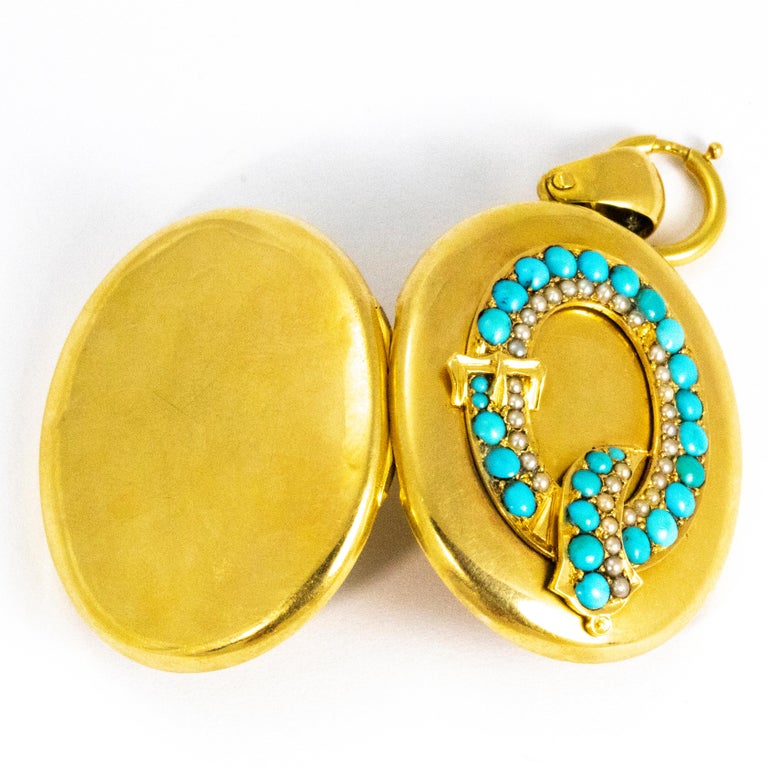 Boxed Victorian 14 Carat Gold Collar and Turquoise and Pearl Locket at ...