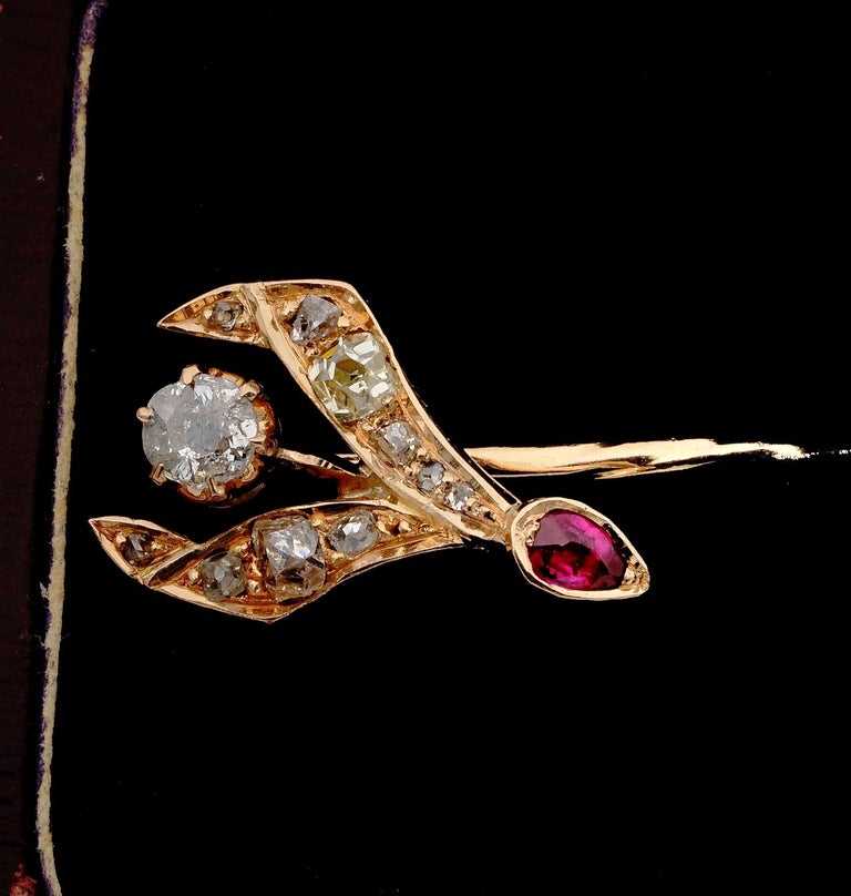 Boxed Victorian Natural Ruby Diamond Rare Wish Bone Stick Pin For Sale ...