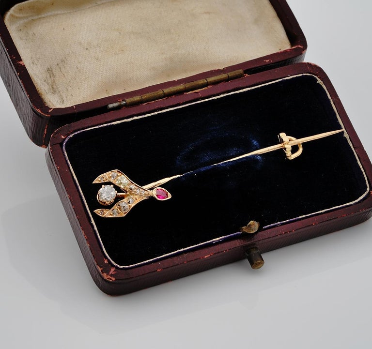 Boxed Victorian Natural Ruby Diamond Rare Wish Bone Stick Pin For Sale ...