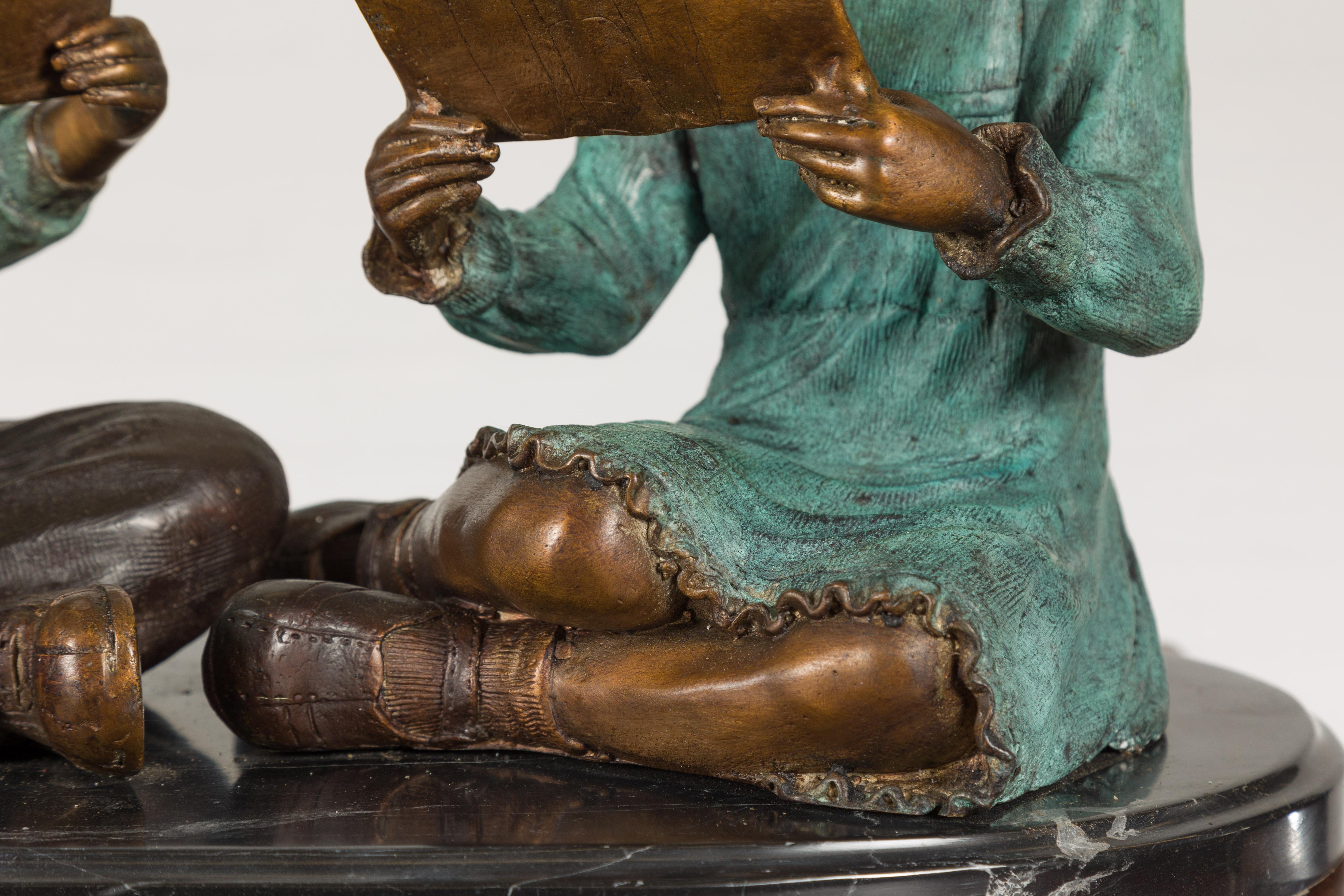 Boy and Girl Reading a Book Lost Wax Cast Bronze Sculpture on Marble ...