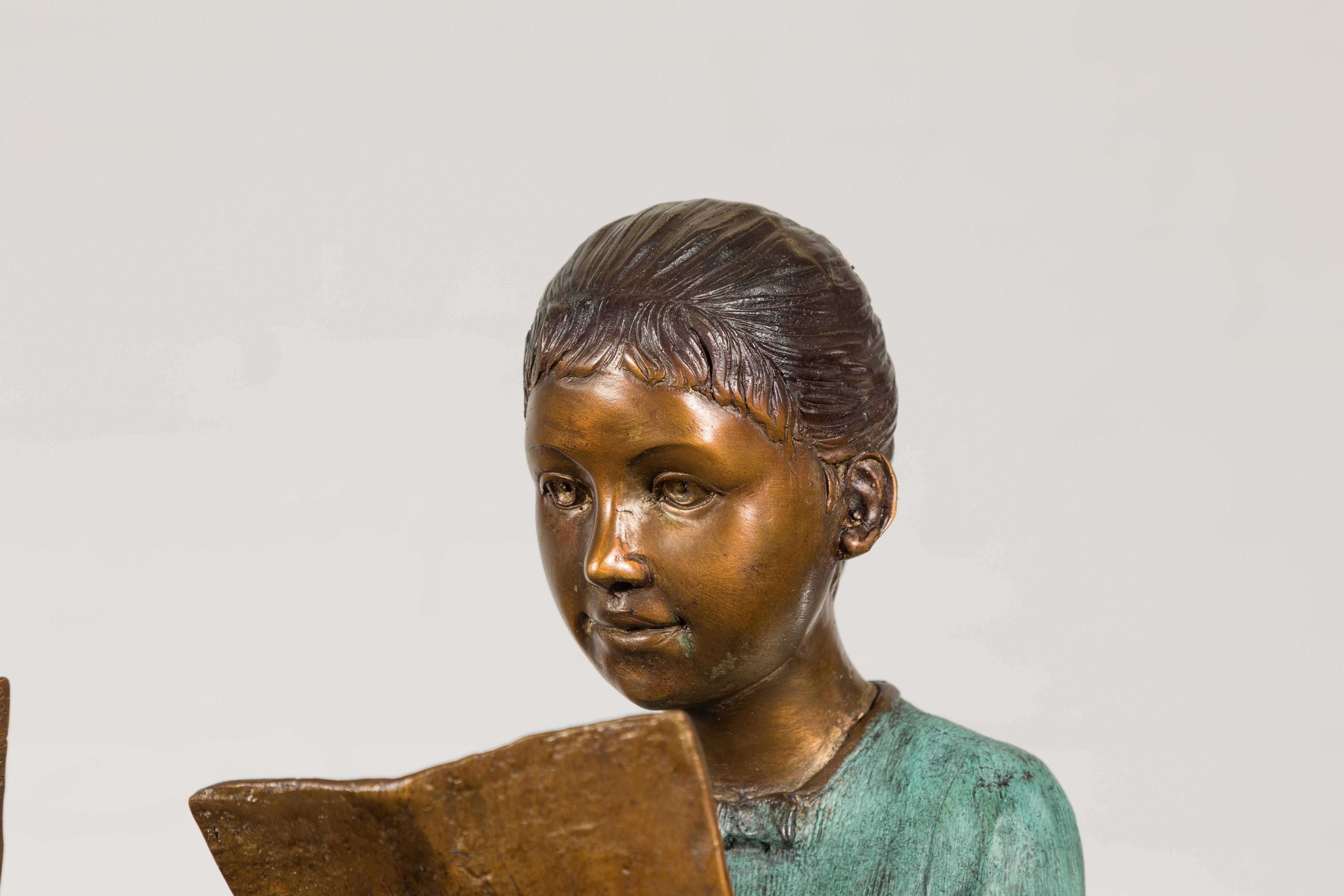 Boy and Girl Reading a Book Lost Wax Cast Bronze Sculpture on Marble ...