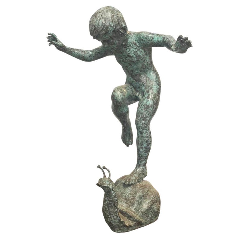 Boy Riding Snail Bronze Statue For Sale at 1stDibs