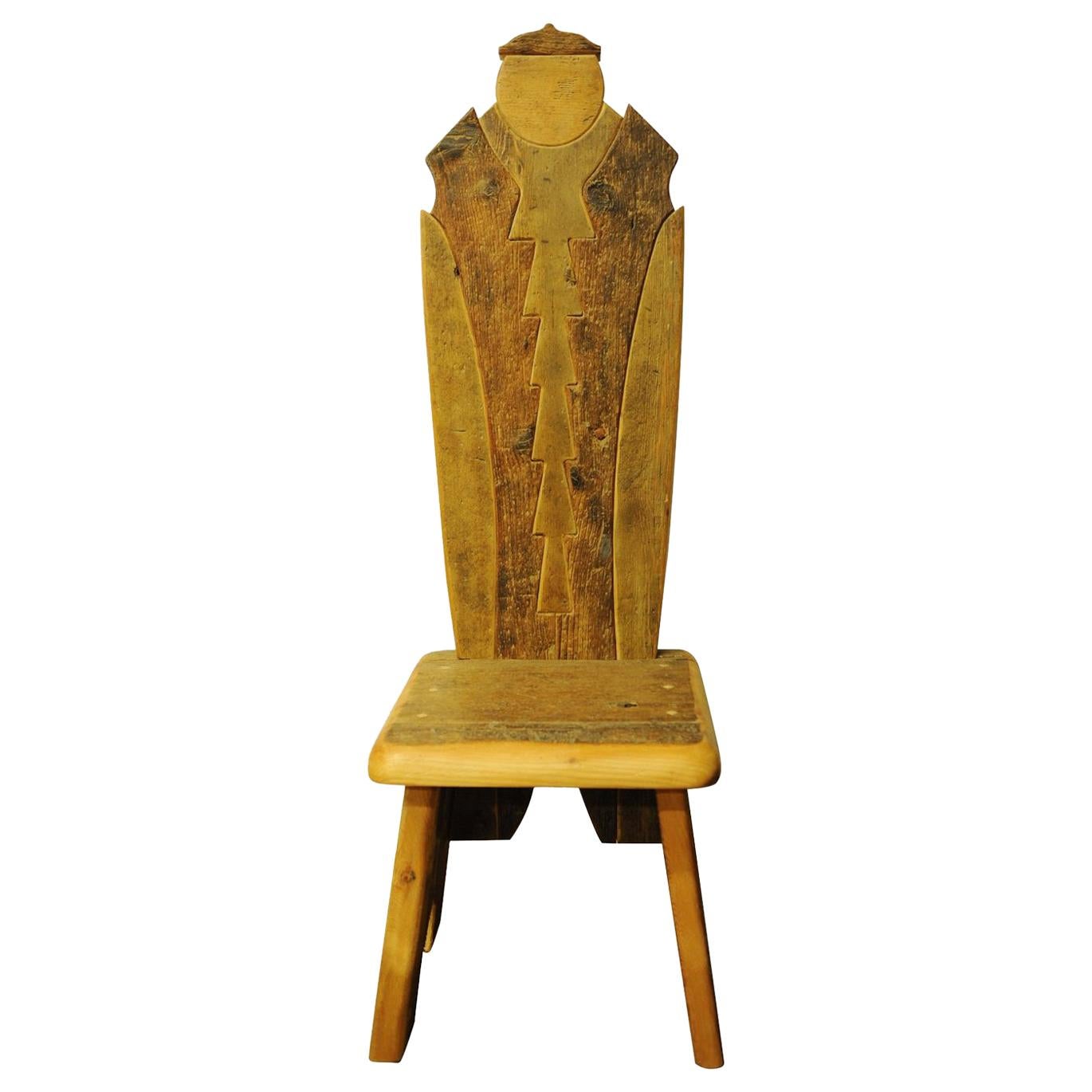 Tramp Art, Outsider Art Midcentury Throne Chair with Footstool at 1stDibs