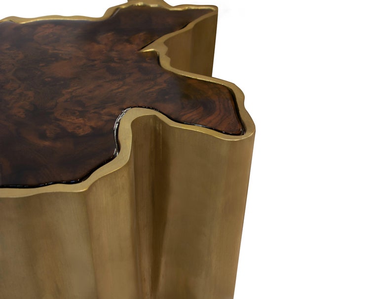 Sequoia Small Side Table in Wood with Brass Base by Brabbu For Sale at ...