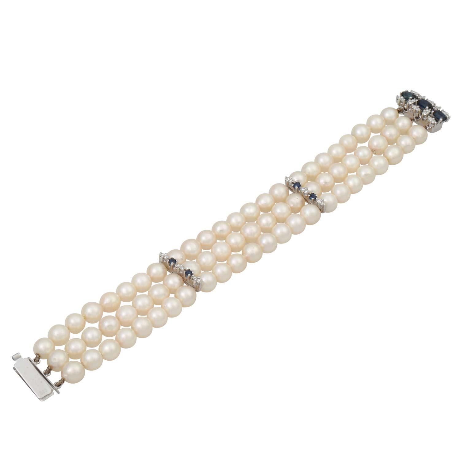 Bracelet, 3 Rows with Akoya Cultured Pearls For Sale at 1stDibs