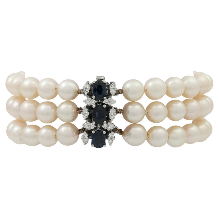 Bracelet, 3 Rows with Akoya Cultured Pearls For Sale at 1stDibs