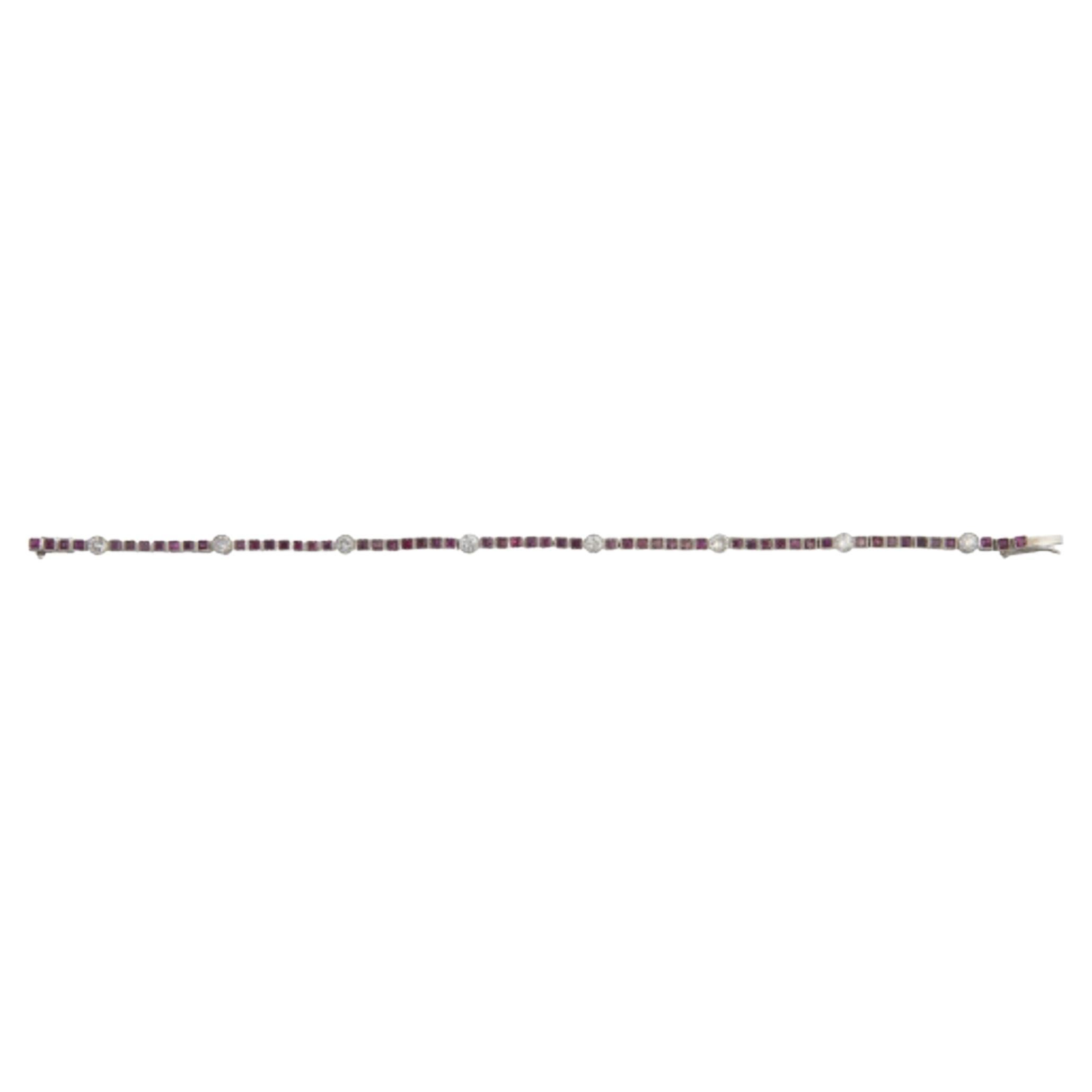 1925 Art Deco Ruby Diamond Gold Platinum Bracelet For Sale at 1stDibs