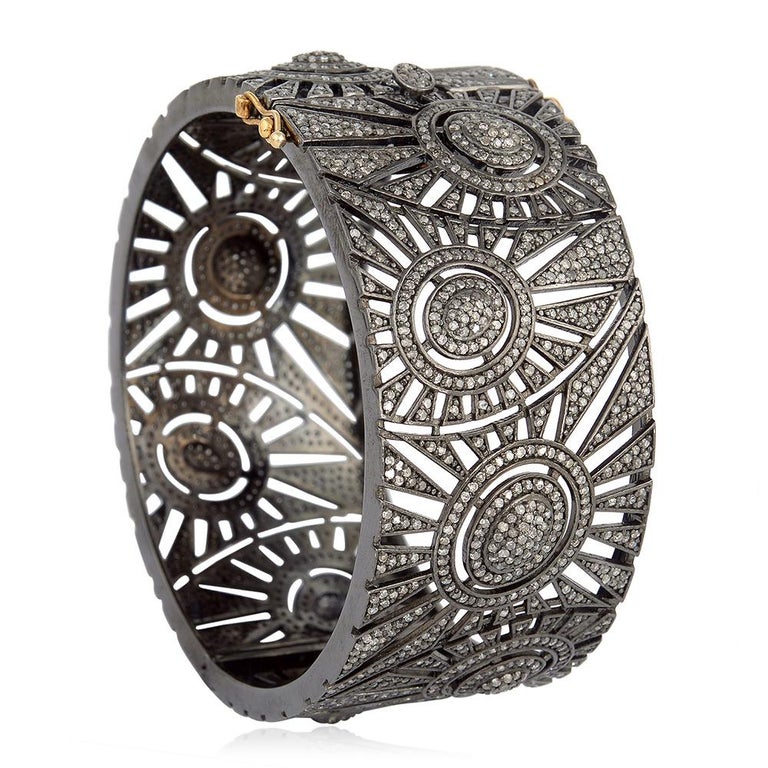 Sun Burst Bracelet With Pave Diamonds Made in Gold and Silver For Sale ...