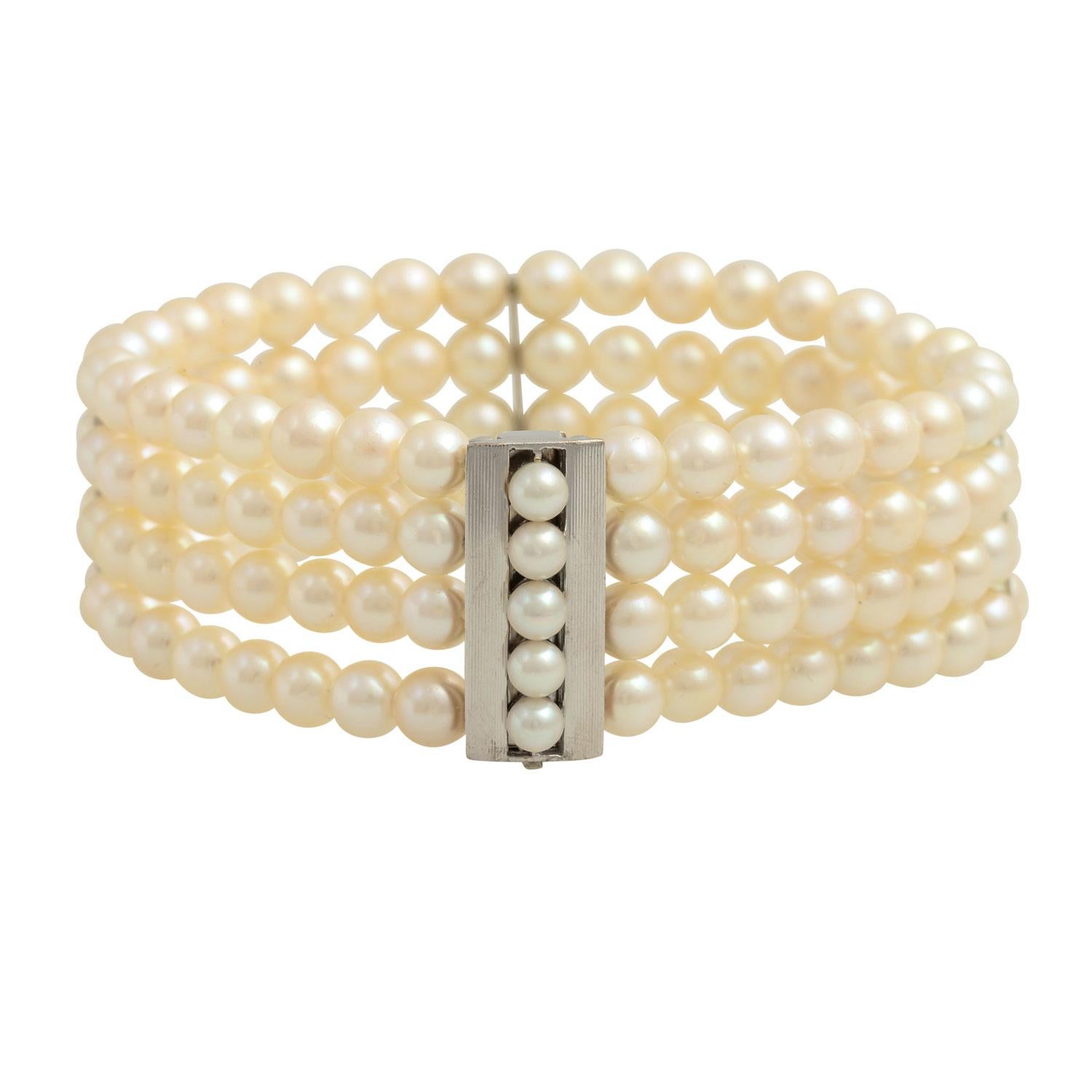 Bracelet Made of Akoya Pearls, 4 Strands For Sale at 1stDibs