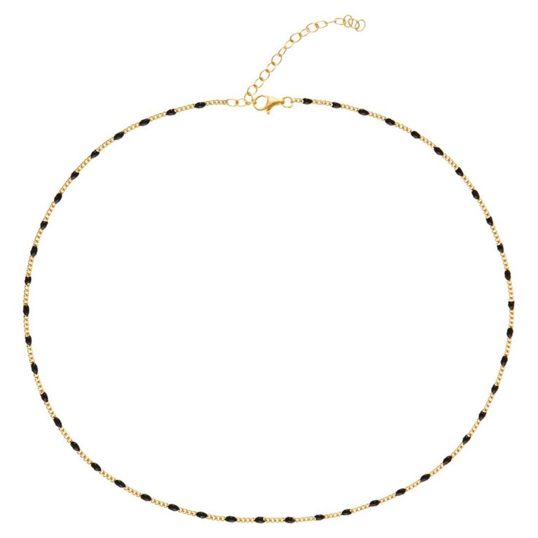 Bracelet Slim Enamel Black Dots Minimal 18 Karat Gold-Plated Silver ...