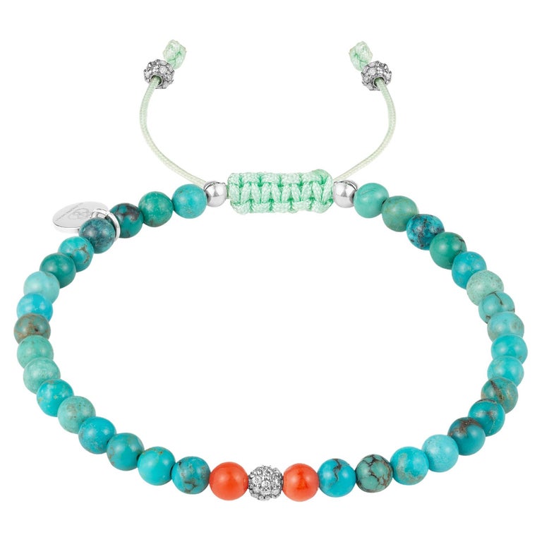 Beaded bracelet with mini natural turquoise and diamond beads For Sale ...