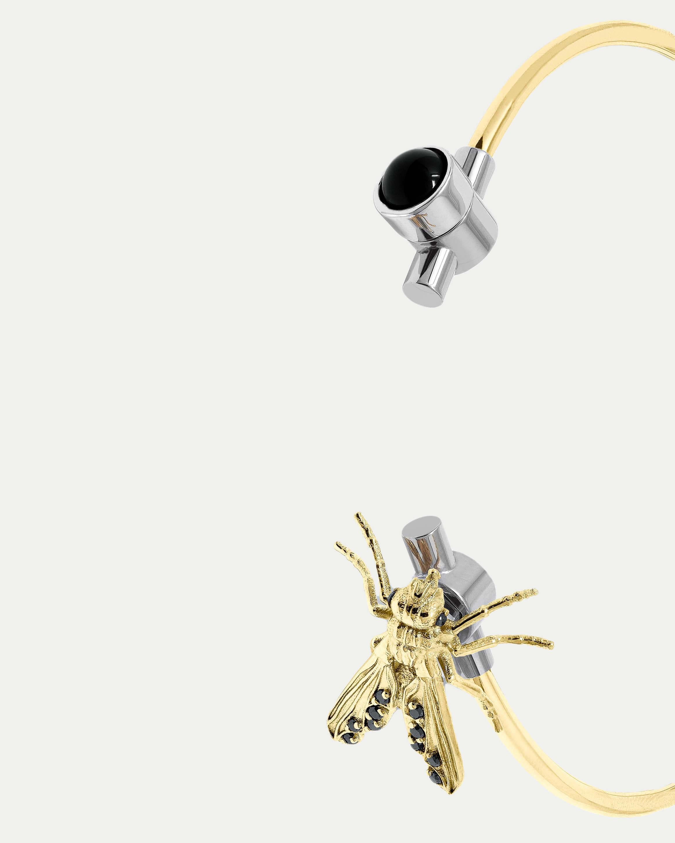 Bracelet with onyx, cabochon cut and Diamond Fly with black diamonds ...