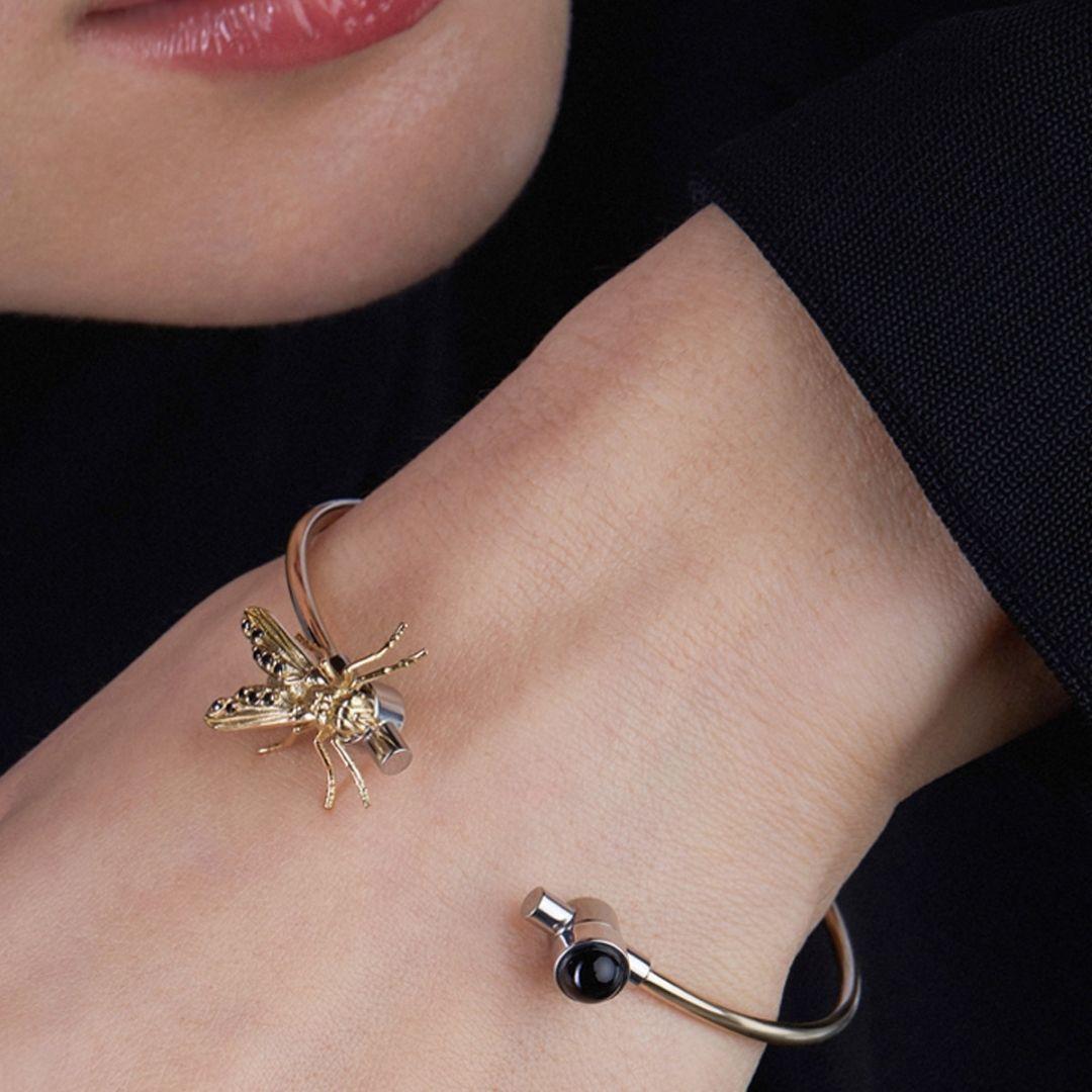 Bracelet with onyx, cabochon cut and Diamond Fly with black diamonds ...