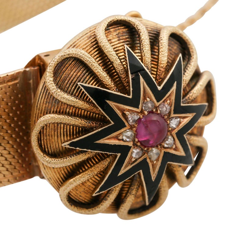 Bracelet with Ruby, Diamond Roses and Enamel For Sale at 1stDibs