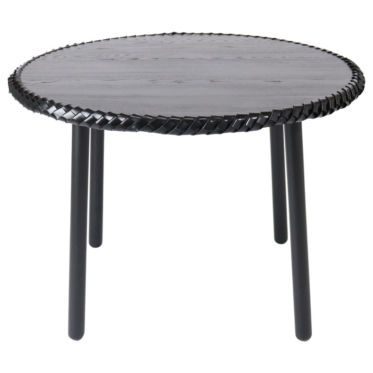Hand Braided Entry / Dining Table, Black Ash Wood, Black Leather by ...