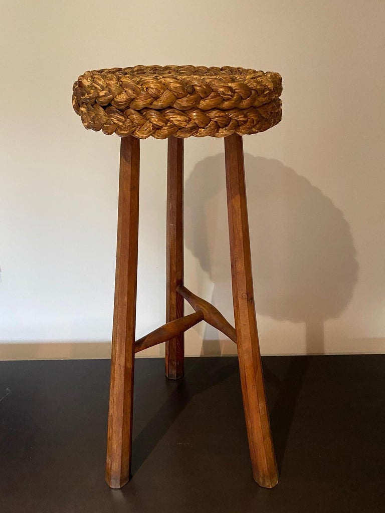 Braided Raffia Bar Stool in the Style of Au-Doux Minet, 1960 For Sale ...