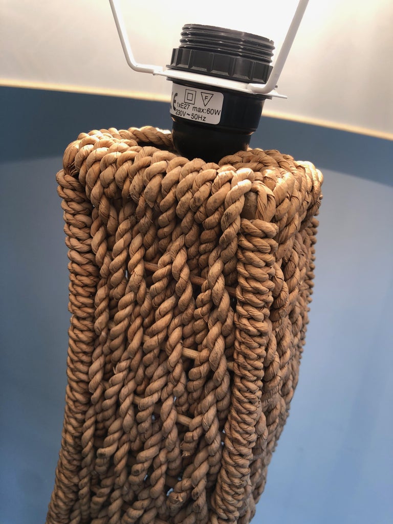 Braided Rope Floor Lamp on a Square Metal Base. Japonses Work, circa ...