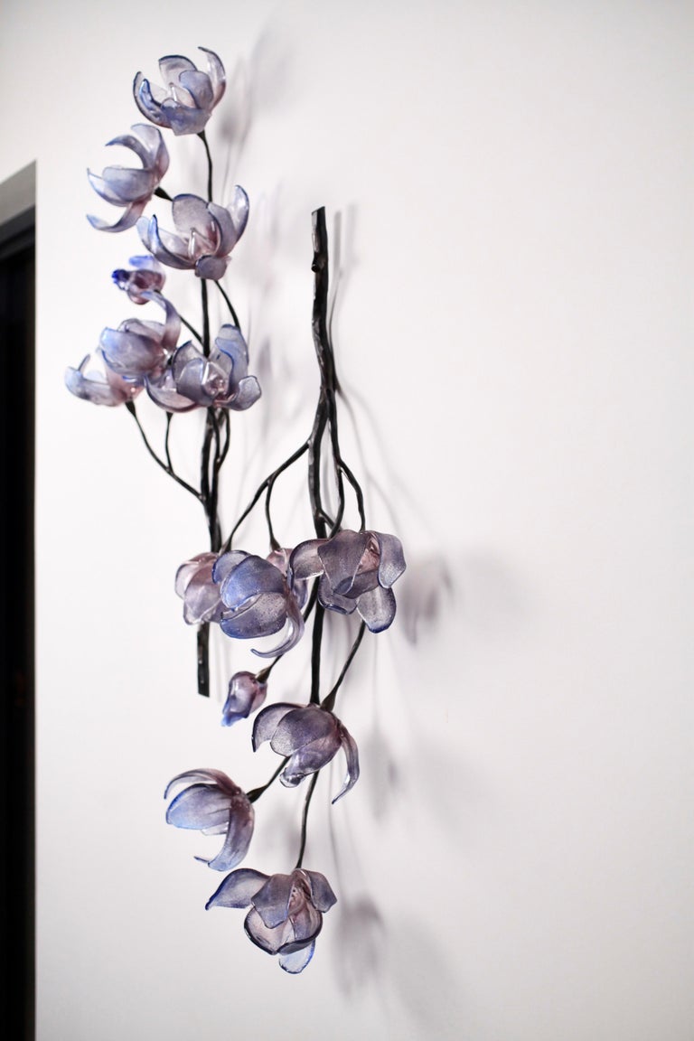 Branching Magnolia Wall Sculpture Blown Glass and Forged Steel by ...