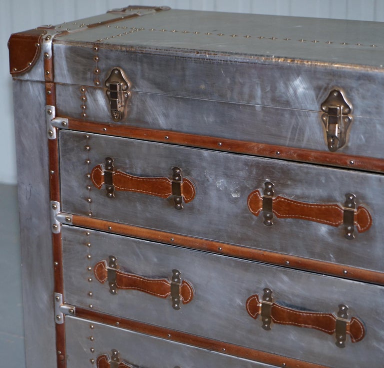 Brand New Aluminium and Brown Leather Aviator Chest of Drawers ...