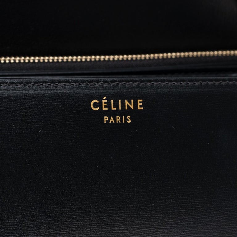 Brand New Céline Classic handbag with strap in black calfskin and gold ...