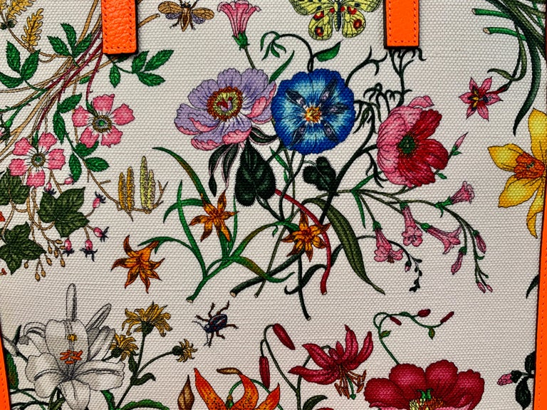 Brand New Gucci flora canvas neon orange handbag with Extra Shoulder ...